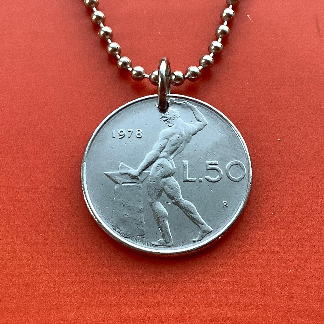 Vintage 1954-1989 Italian 50 Lira Vulcan Coin Pendant - Strength Symbol ...