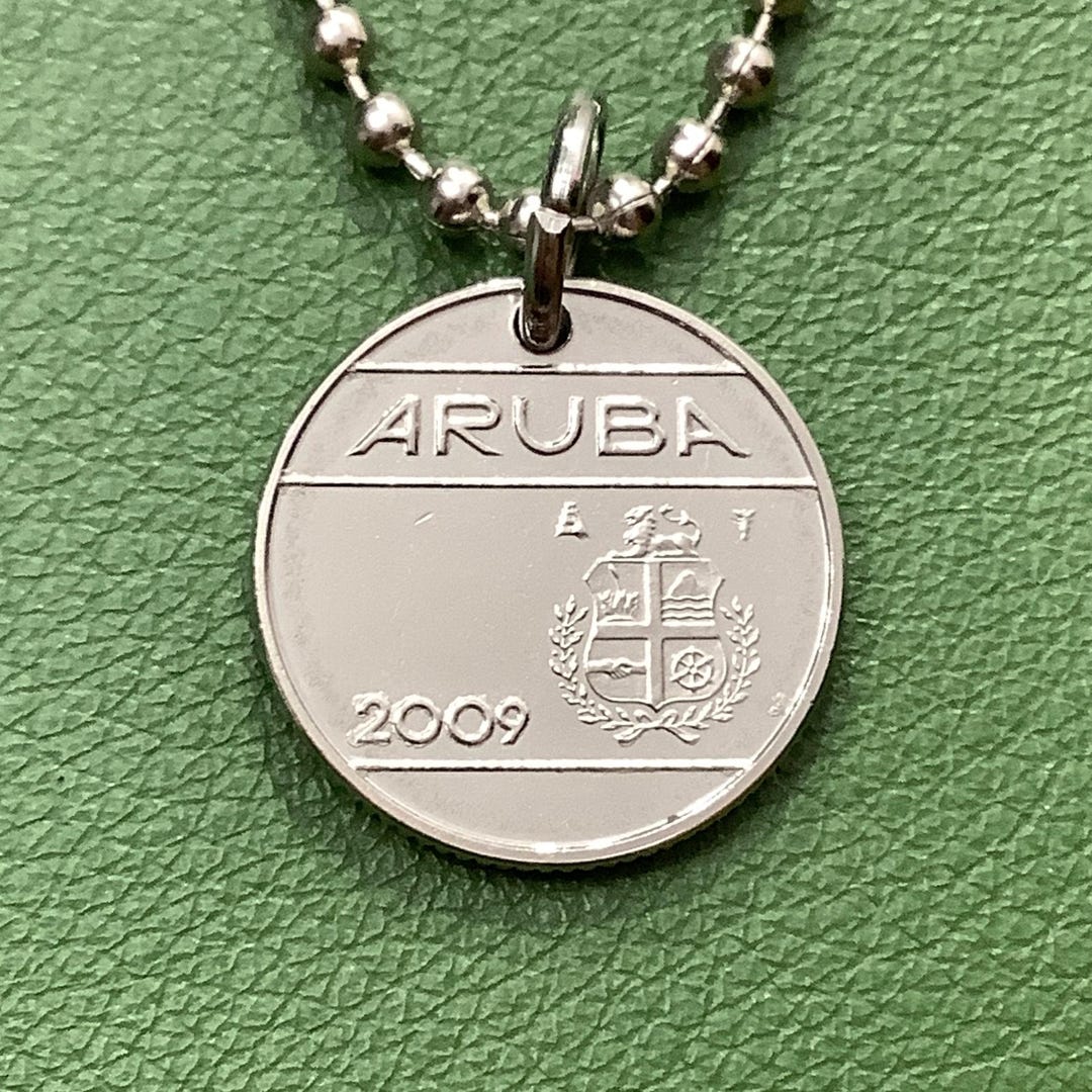 Vintage Aruba 10 Cents Coin Necklace - Dutch Caribbean Coat of Arms ...