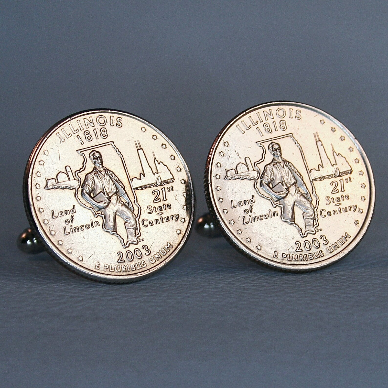 2003 Illinois Quarter Dollar Coin Cufflinks - Chicago Skyline Land of ...