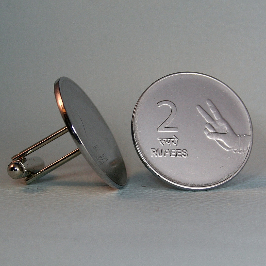 India Hasta Mudra Coin Cufflinks 2 Rupees 2 Fingers v Hand Sign Peace ...