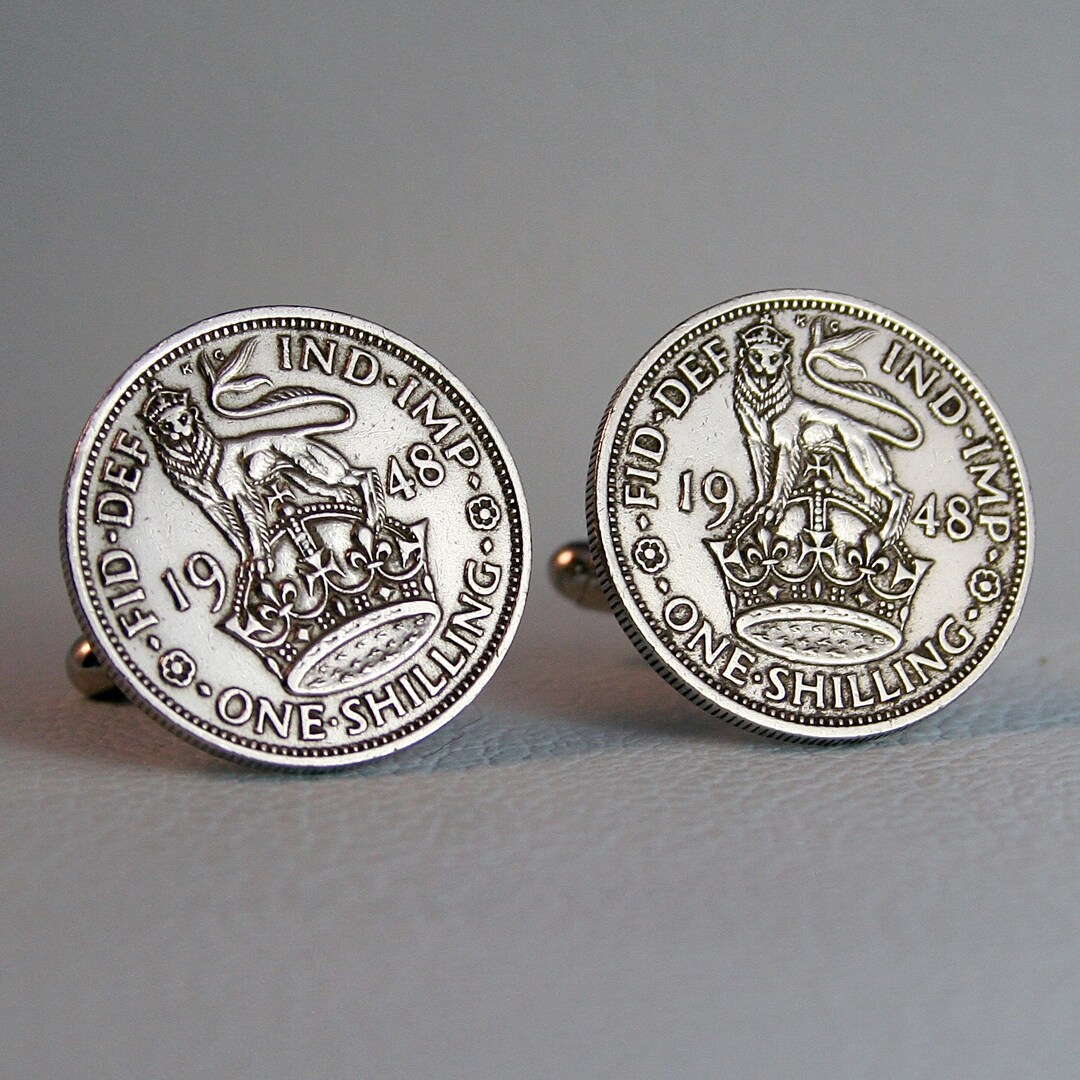 1947 to 1951 English Crest Shilling Coin Cufflinks, Imperial Crown Lion ...
