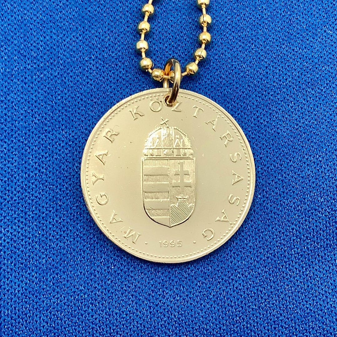 1992 to 1998 Hungarian Crowned Shield Coin Pendant Necklace, 100 Forint ...