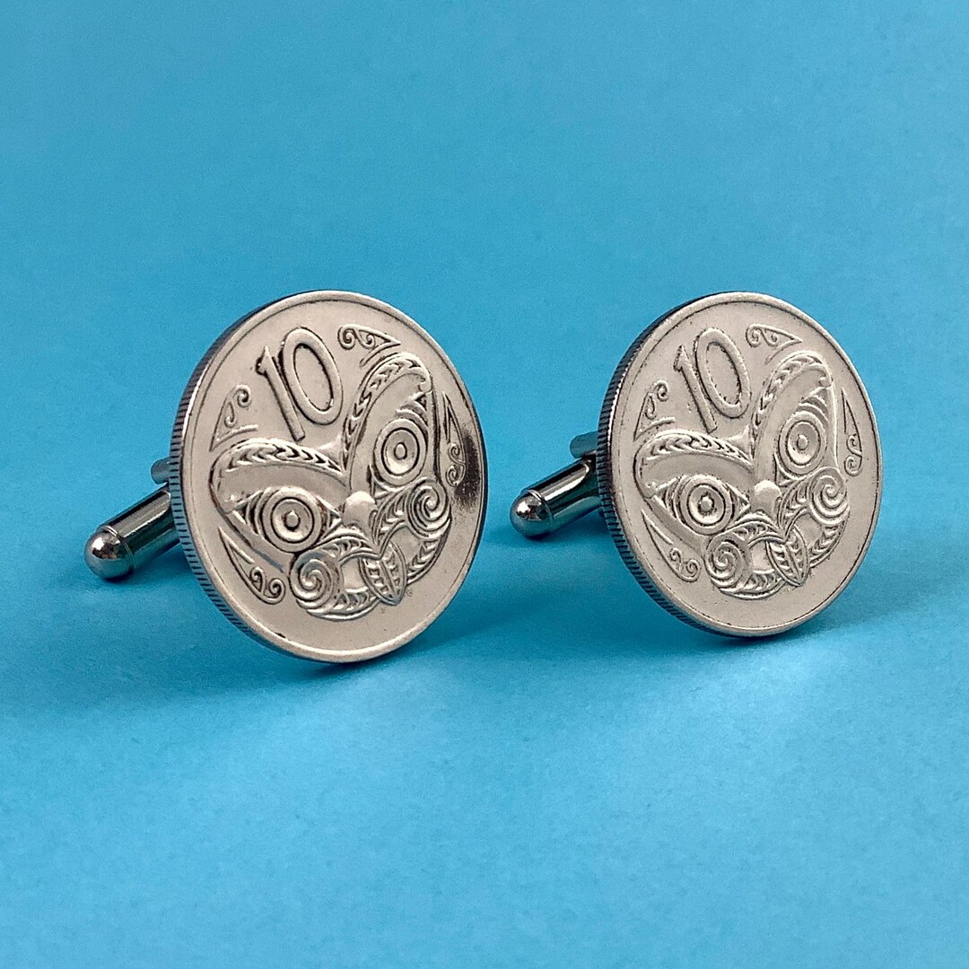 Vintage New Zealand Maori Koruru Coin Cufflinks: 10 Cents 1970-2004 ...