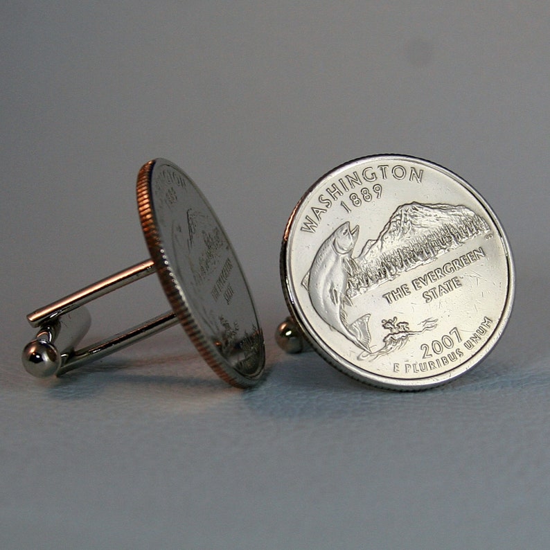 2007 Washington Quarter Dollar Coin Cufflinks - Salmon Mount Rainer - Etsy