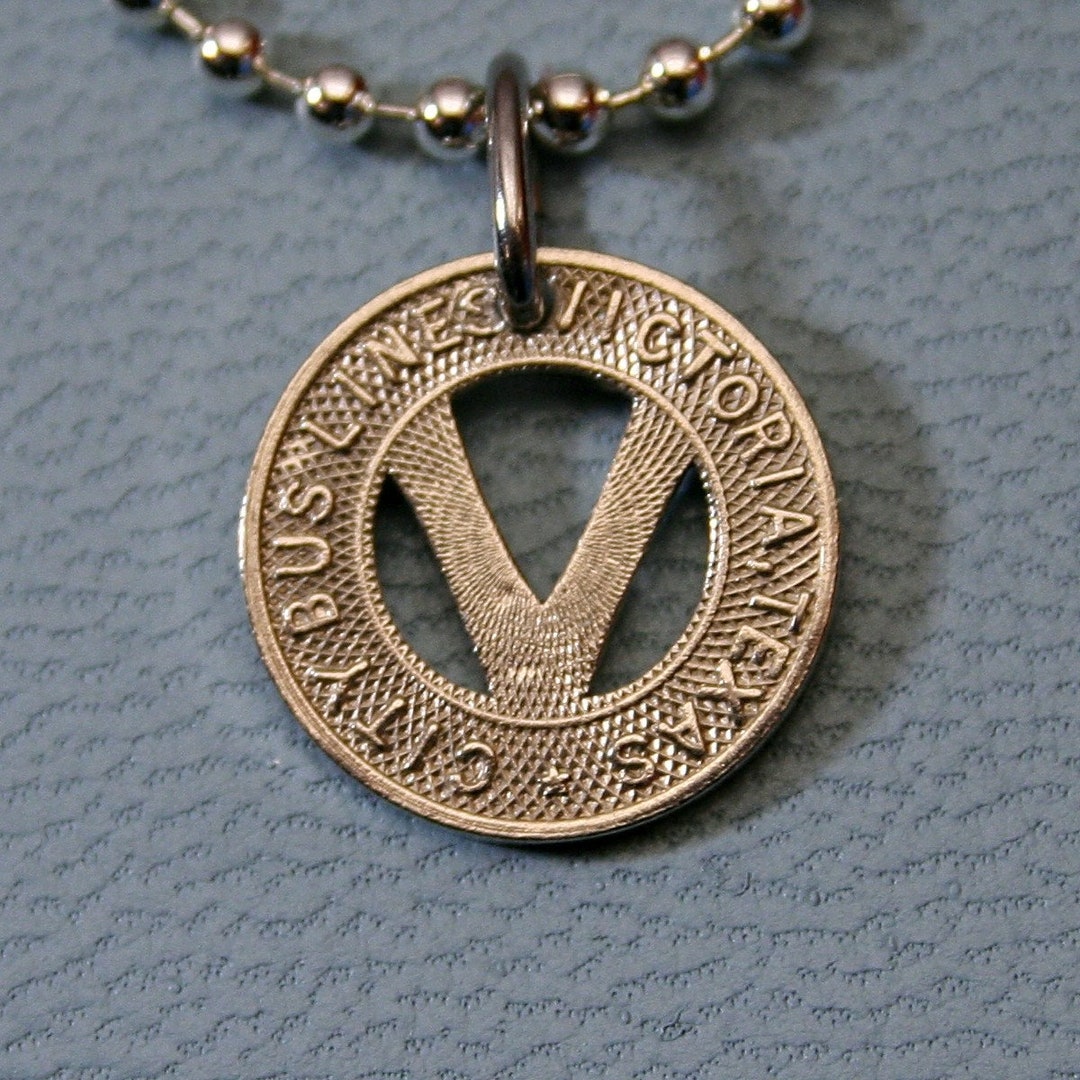 Initial V Victoria TX Transit Token Pendant Necklace Vintage Texas - Etsy