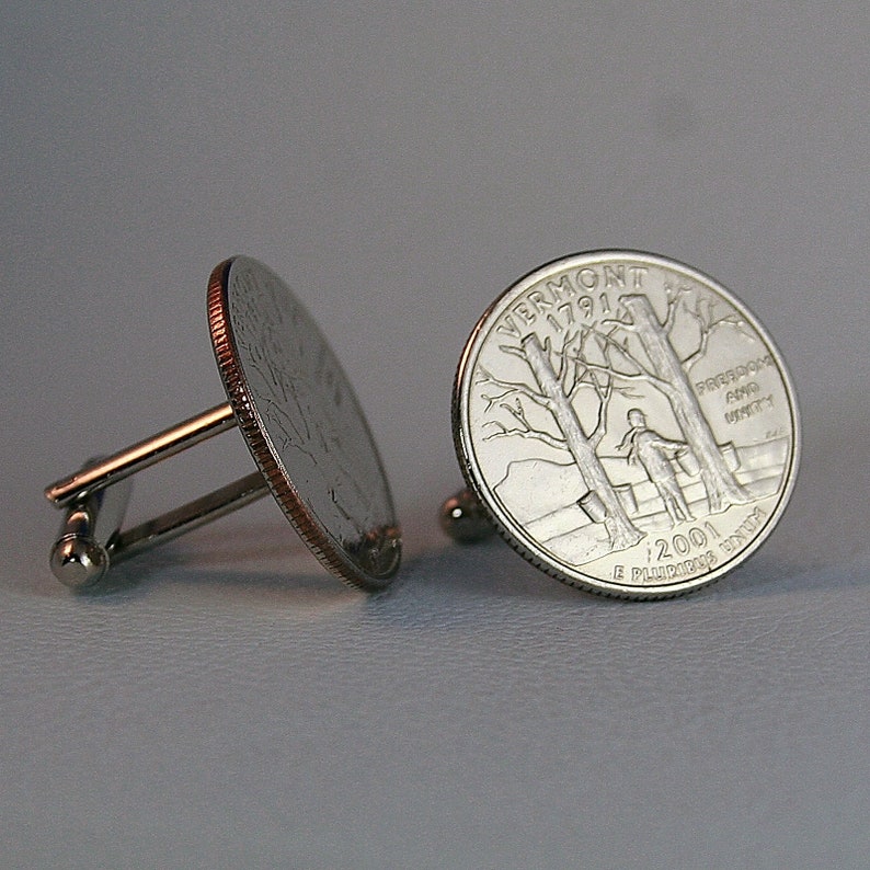 2001 Vermont Quarter Dollar Coin Cufflinks - Maple Trees Sap Buckets ...