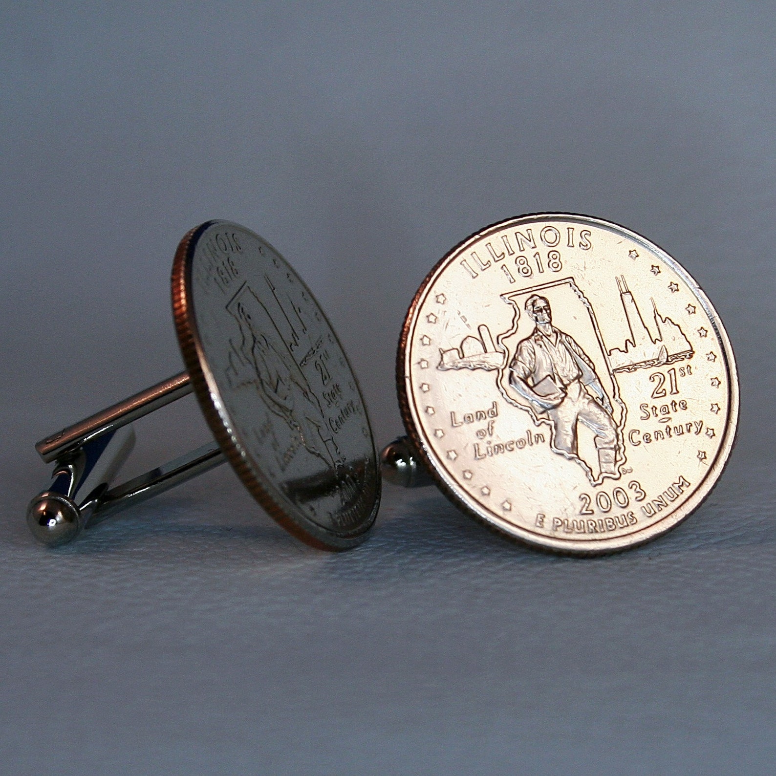 2003 Illinois Quarter Dollar Coin Cufflinks - Chicago Skyline Land of ...