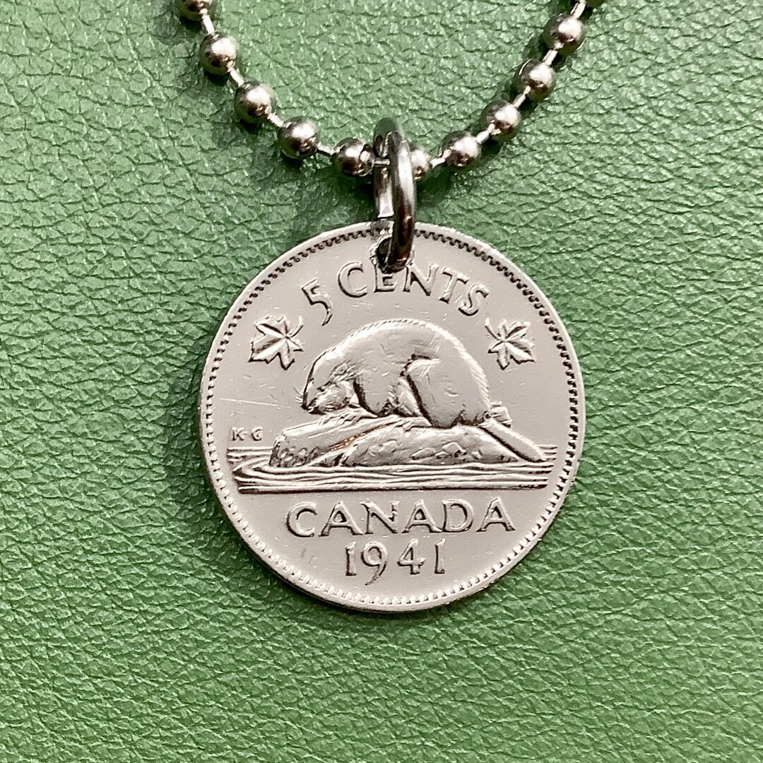 1937 to 1942 Canada Beaver Nickel Coin Pendant Necklace, 5 Cents Round ...
