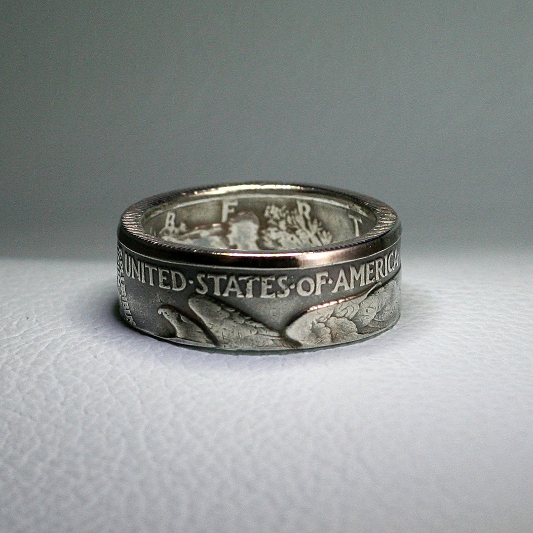 1916 - 1947 Patriotic Eagle Silver Coin Ring USA Half Dollar - Size 7 ...
