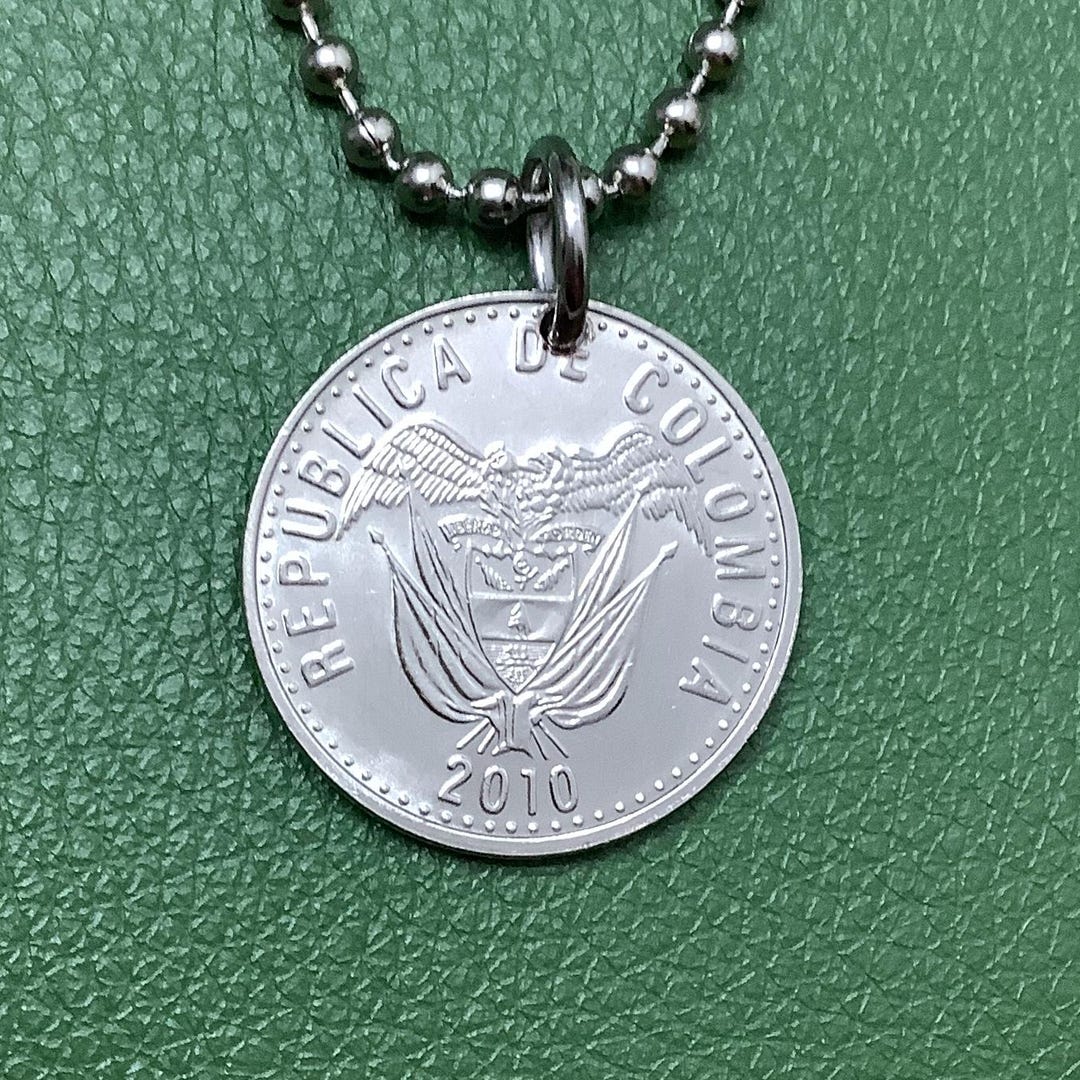 2007 to 2012 Colombian Coat of Arms Pendant Necklace, Colombia 50 Pesos ...