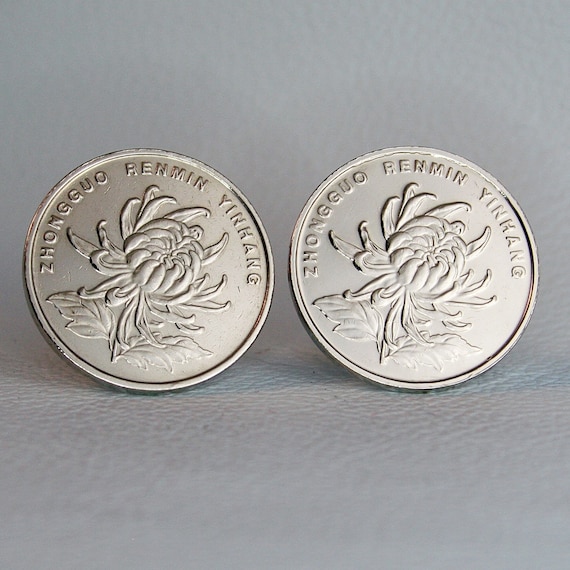 China Chrysanthemum Flower Blossom Coin Cufflinks Yi Yuan 1 | Etsy