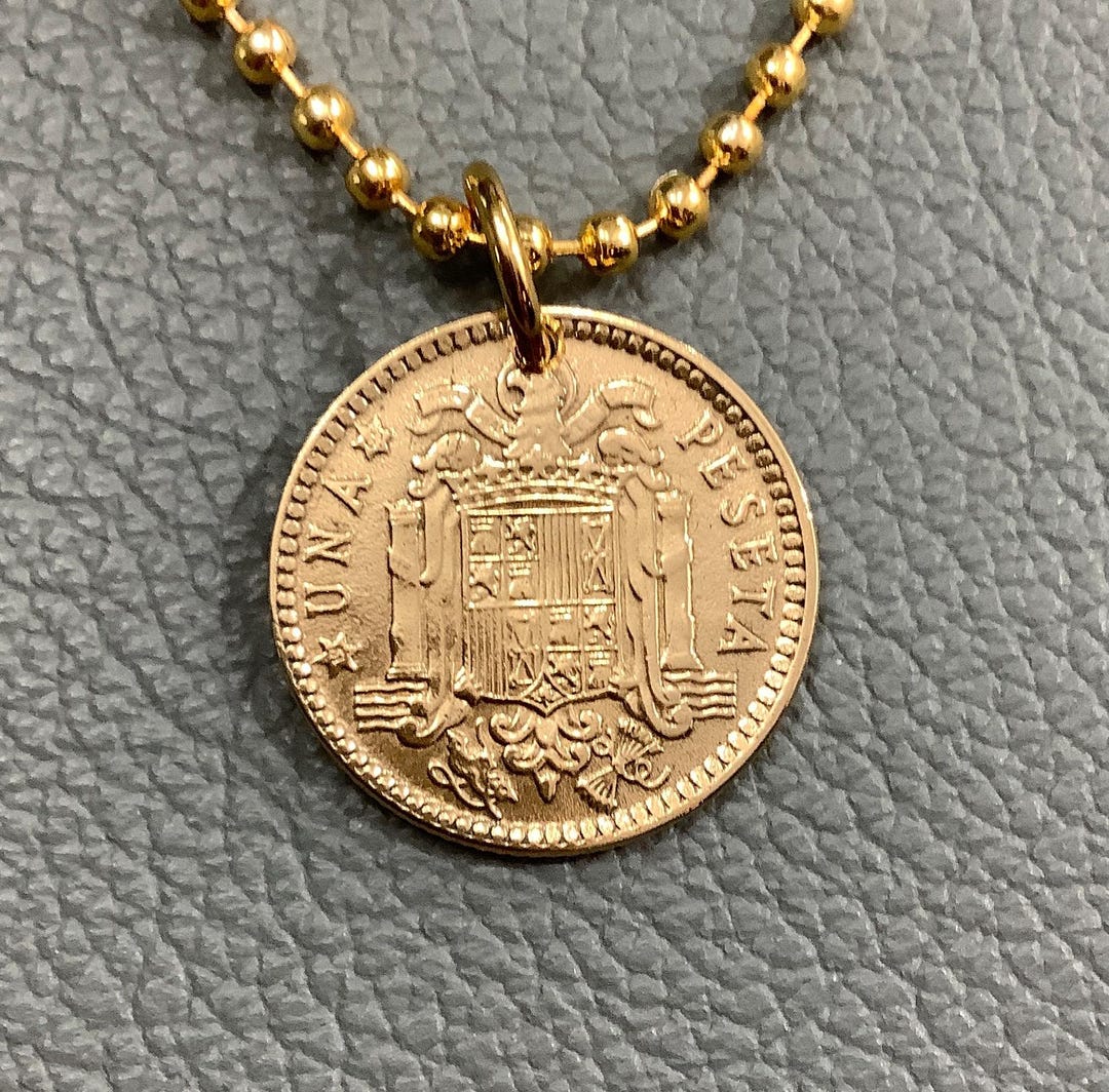 1953 1963 Spain Francoist Coat of Arms Coin Pendant Necklace, 1 Peseta ...