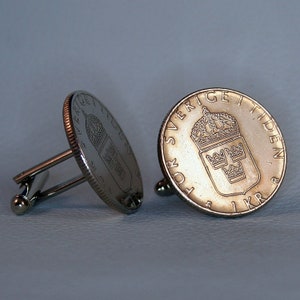 Swedish Crowned Shield Coin Cufflinks - 1 Krona Sverige Sweden Carl XVI ...