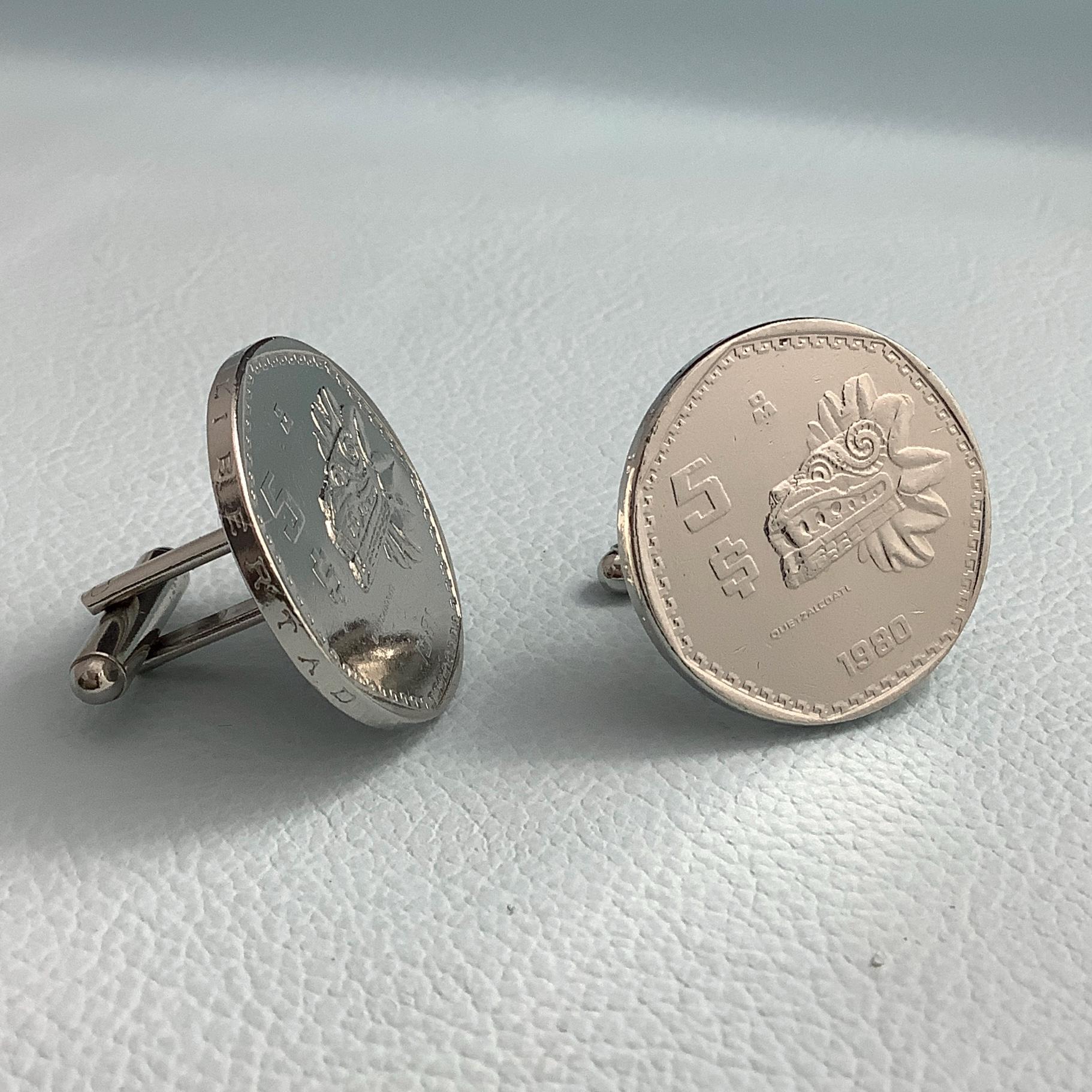 Vintage Mexico Quetzalcoatl Coin Cufflinks - 5 Pesos Mexican Aztec ...