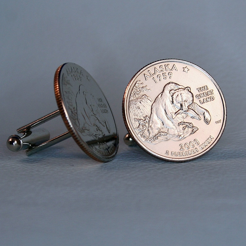 2008 Alaska Quarter Dollar Coin Cufflinks - the Great Land Grizzly Bear ...
