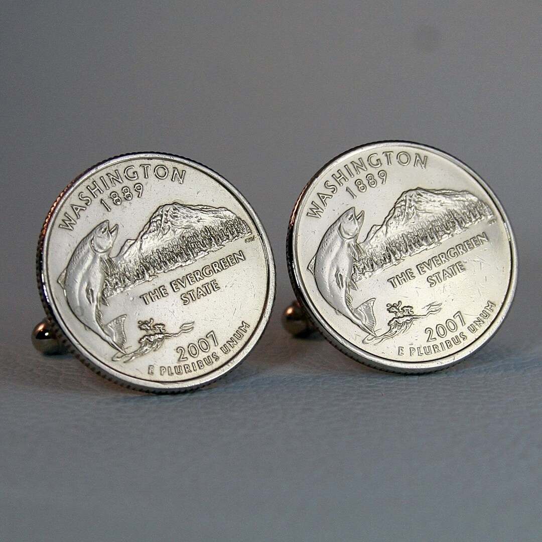 2007 Washington Quarter Dollar Coin Cufflinks - Salmon Mount Rainer - Etsy