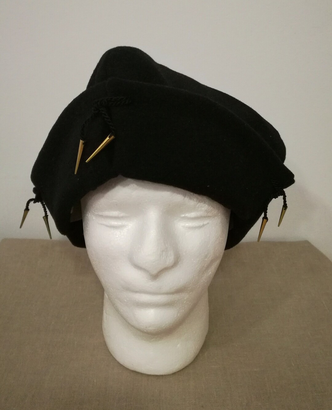 Cap Crafted in Black Wool Fabric, Ornamented With Golden Aglets for ...
