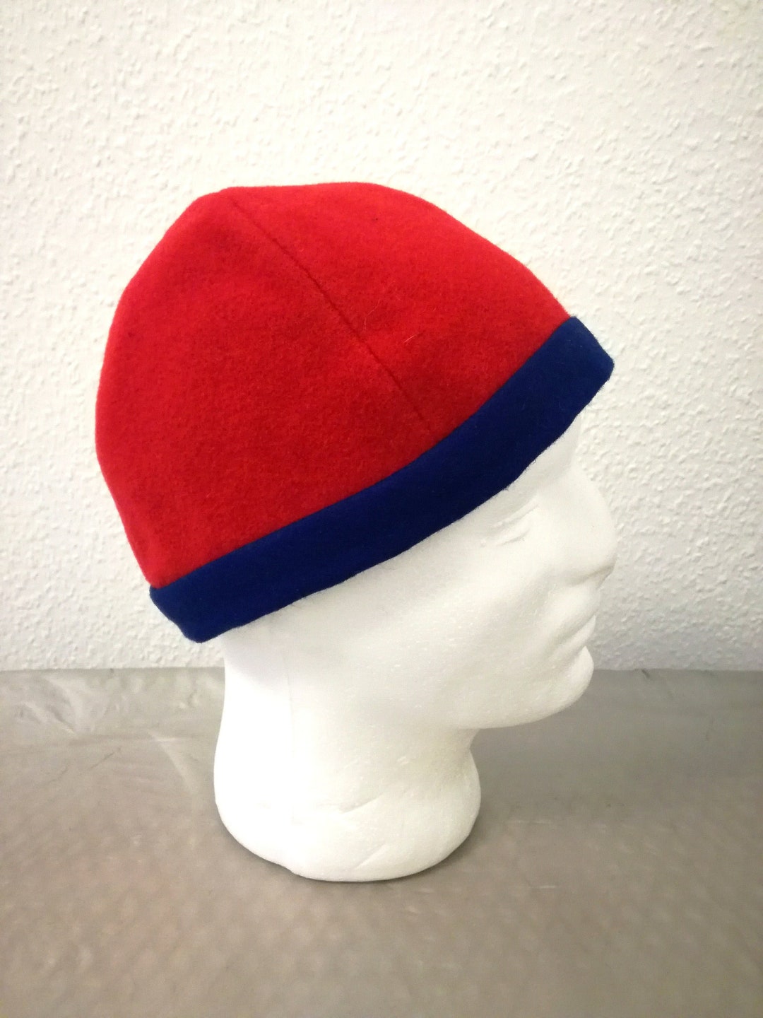 Four-panel Hat Made of Red Wool Fabric, Ornamented With a Blue Wool ...