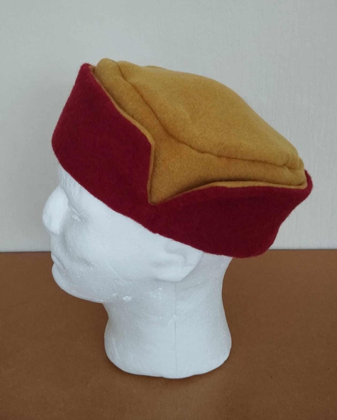 Round Hat for Medieval Re-enactment Made of Mustard and Maroon Woolen ...