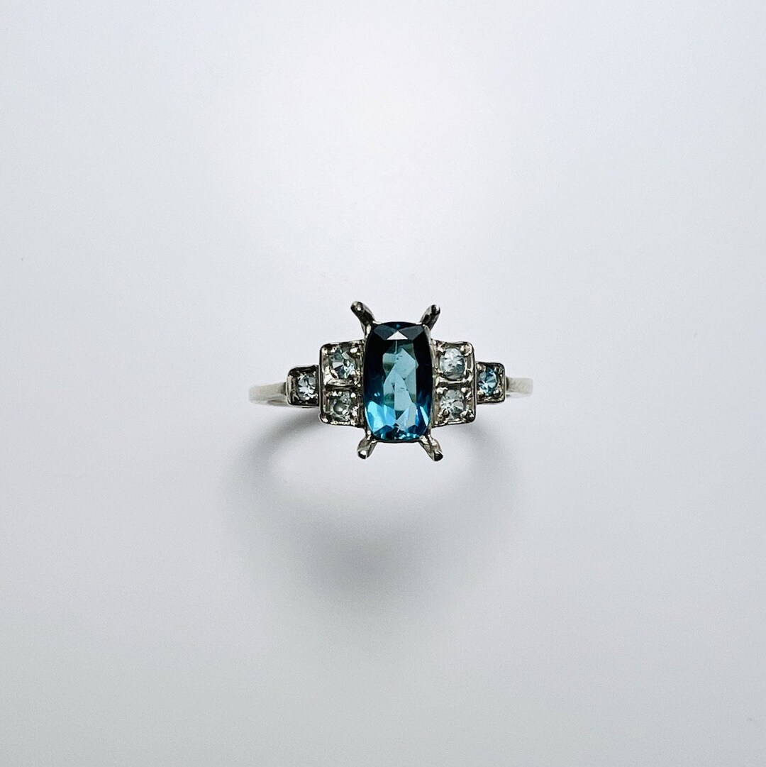 Anillo art déco de turmalina indicolita azul verdosa natural ...