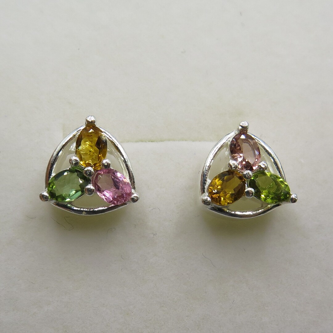 Turmalina multicolor natural Plata 925 plata, 9ct 14k 18k 375 585 750 ...