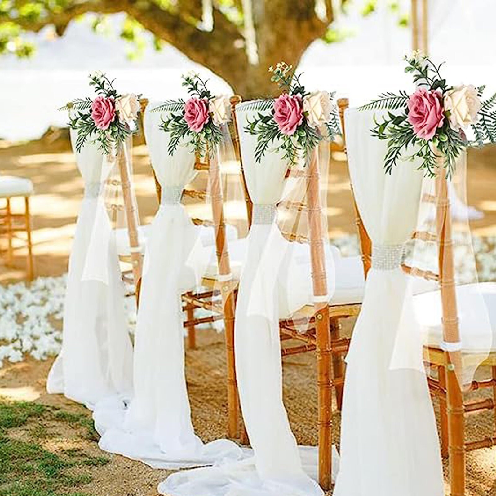2pcs Wedding Aisle Decorations Rose Chair Back Flower Aisle Marker Pew ...