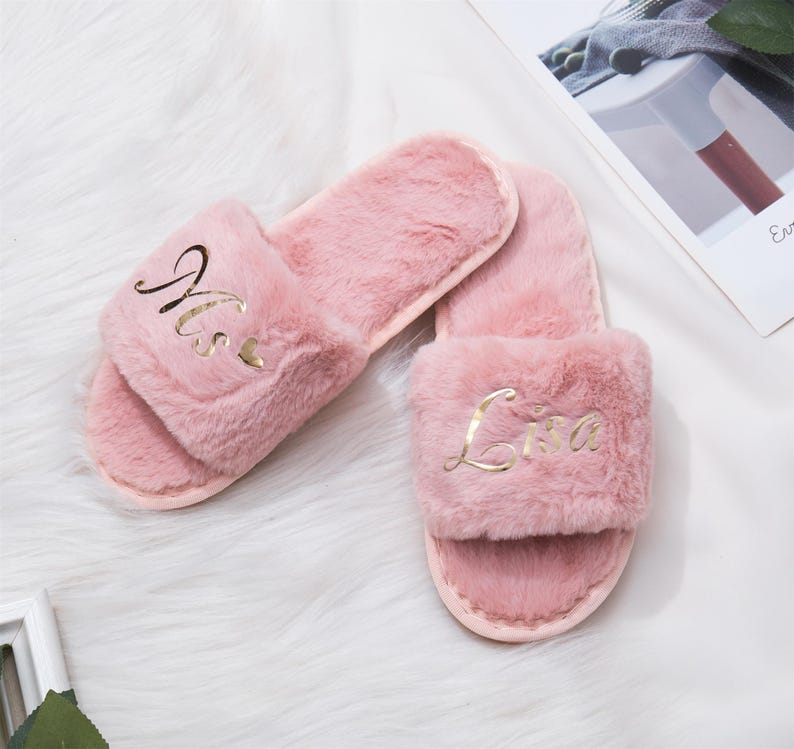 Custom Bridesmaid Fluffy Slippers: Bridal Shower Gifts, Christmas Party ...