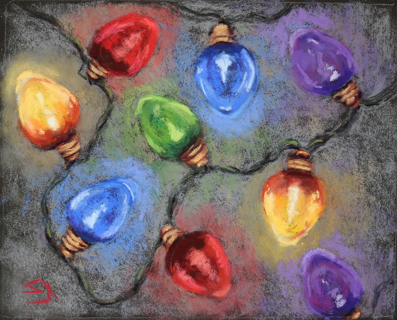 Original Pastel Painting / Glowing Christmas Lights / 10 X 8 / Susan ...