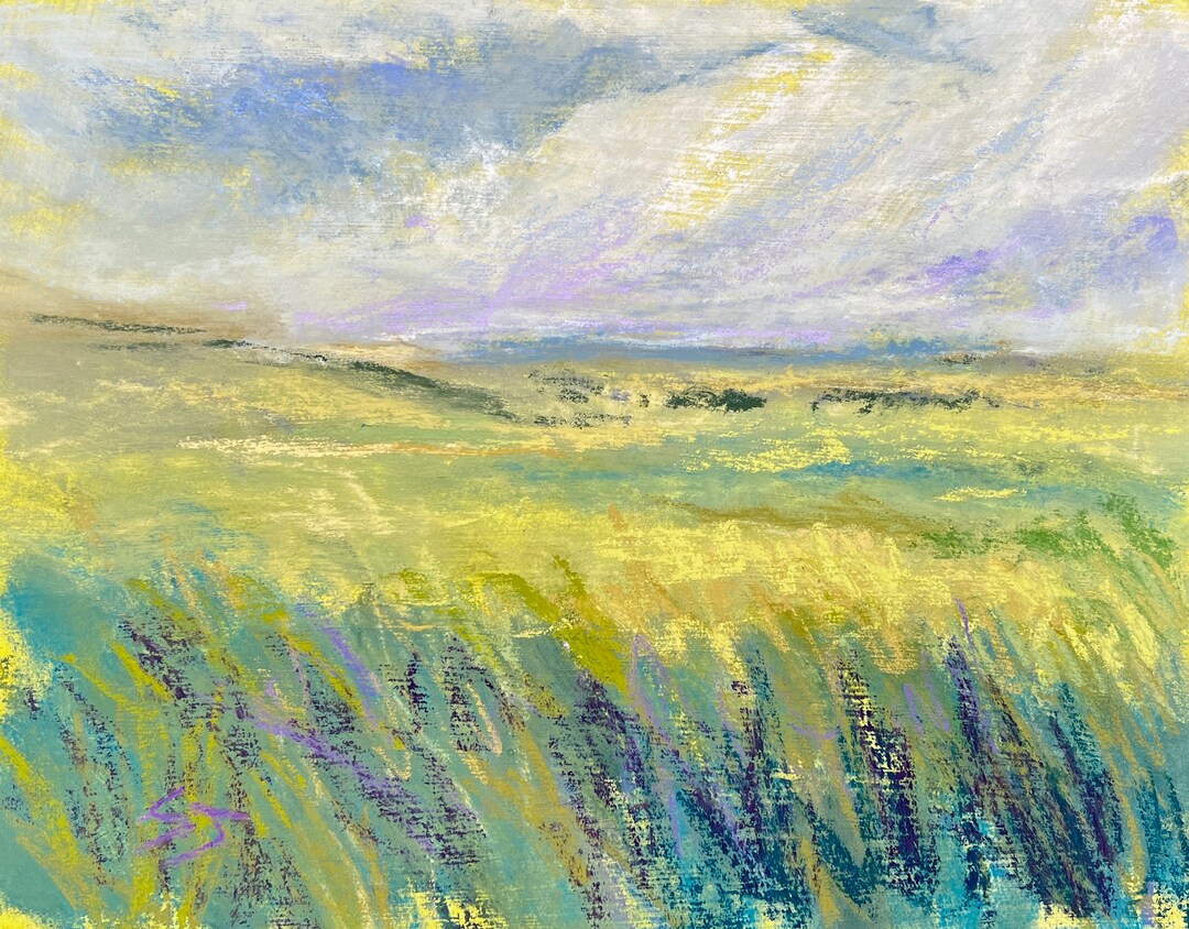 Original Pastel Painting / Landscape Field Painting / 10 X 8 / Susan ...