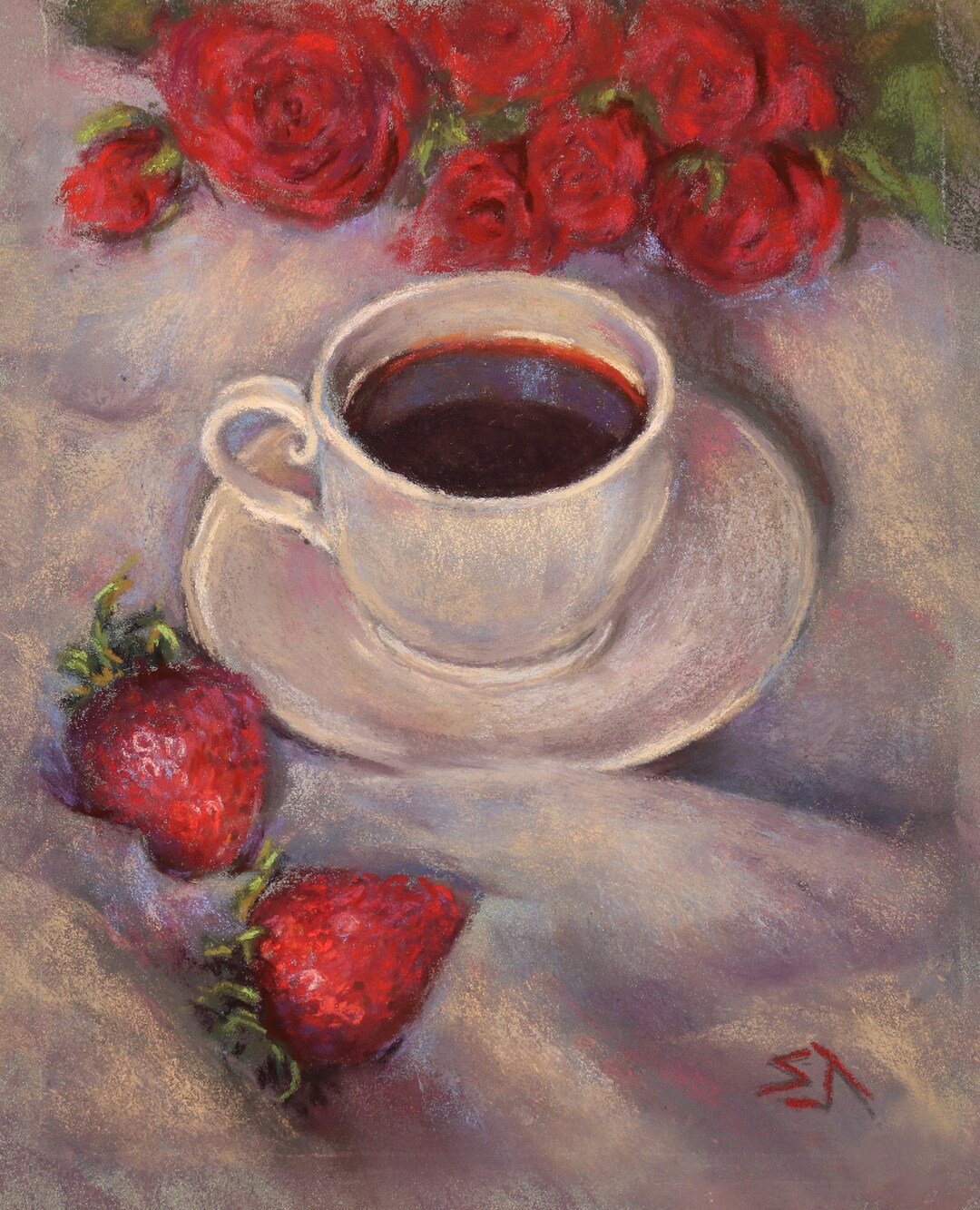 Pastel Painting / Coffee, Roses and Berries / 10" X 12"/ Susan Jenkins ...