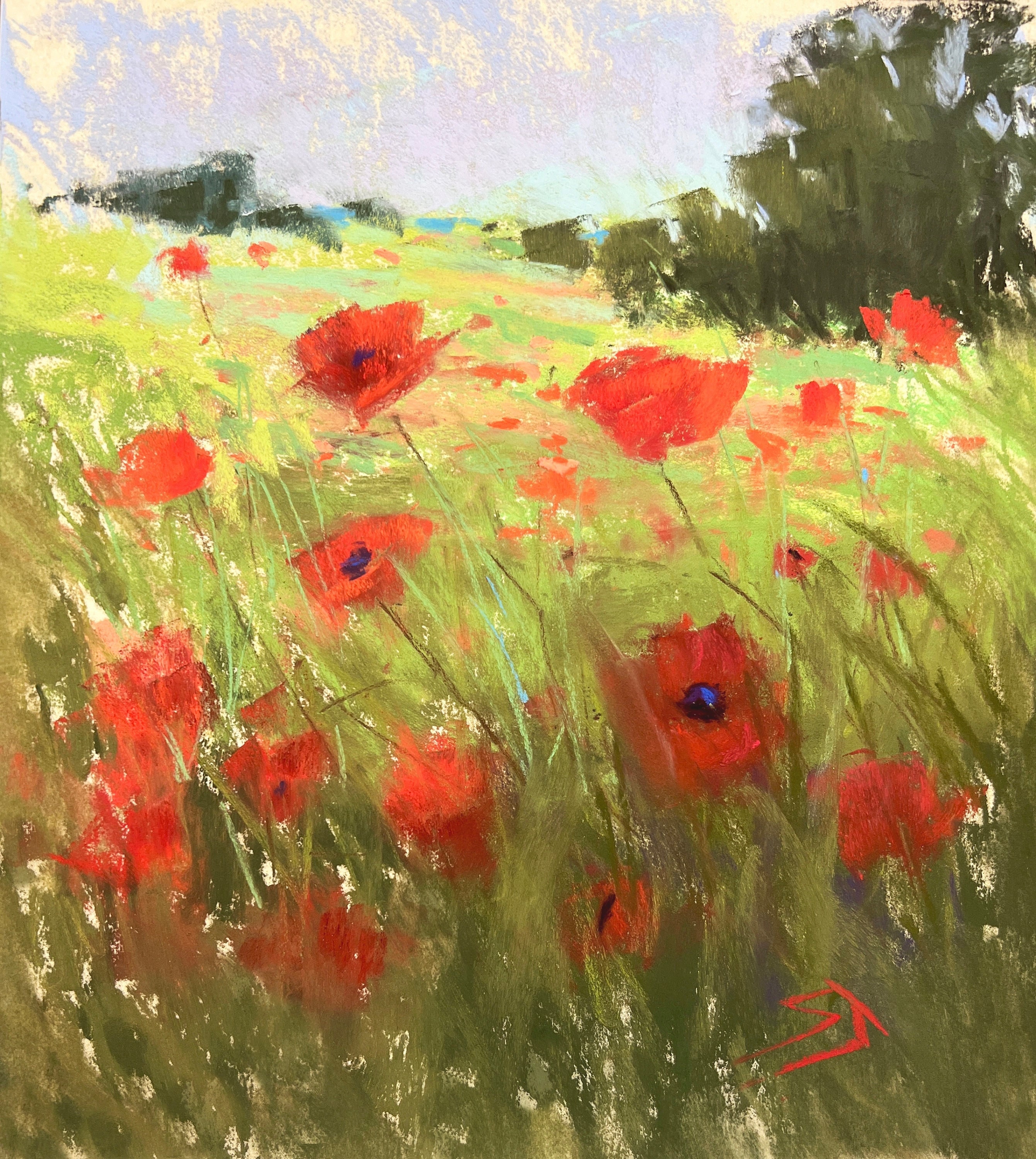 Original Pastel Painting / Red Poppy Field / 9" X 10" / Susan Jenkins ...