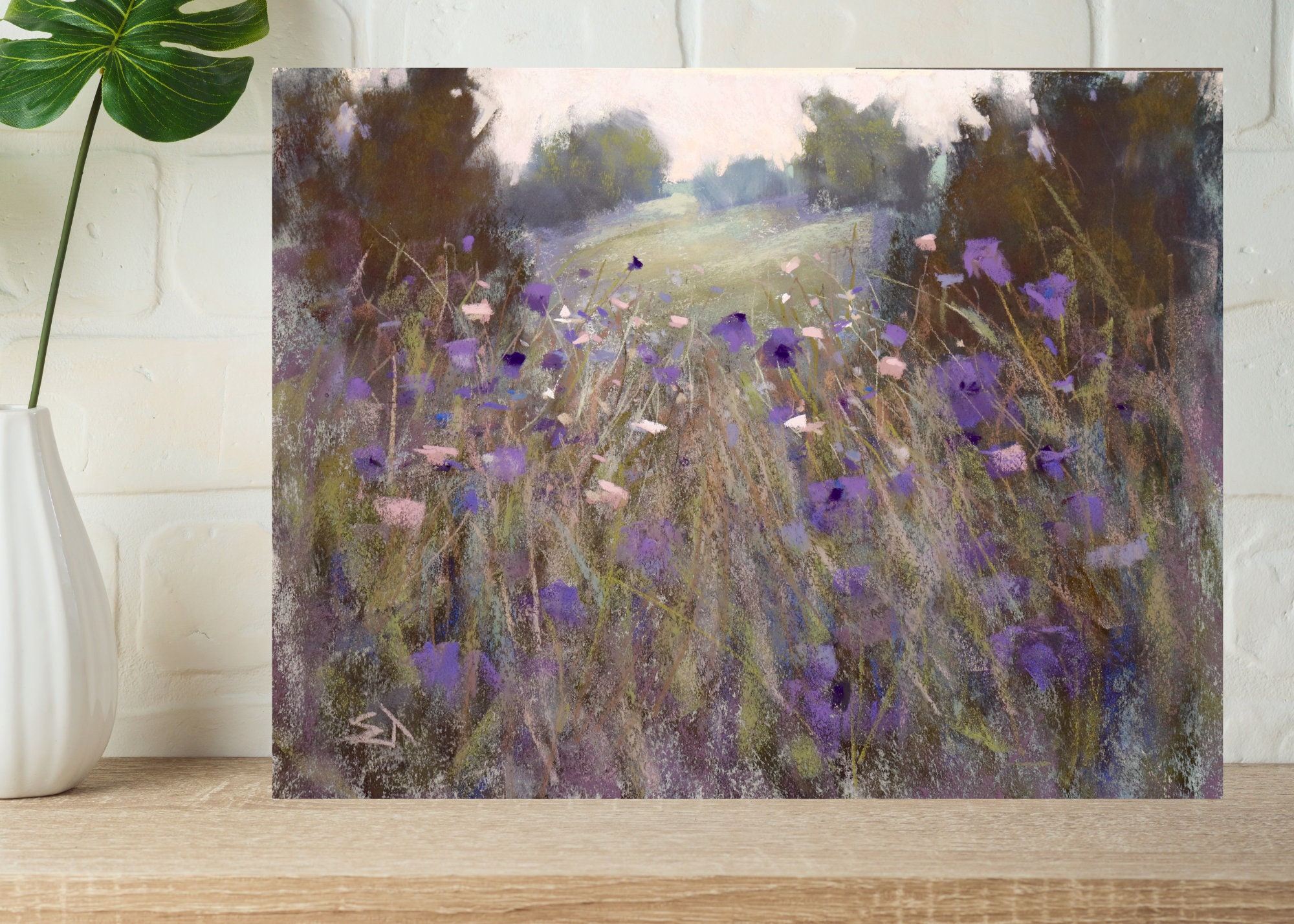 Original Pastel Painting / Purple Flower Landscape / 14 - Etsy
