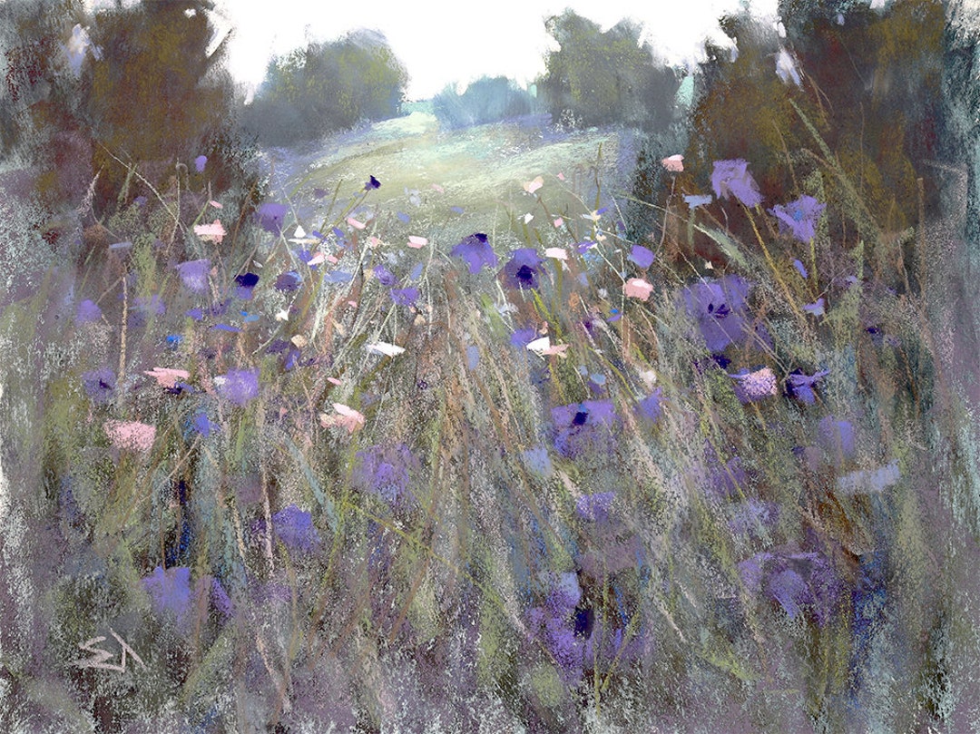 Original Pastel Painting / Purple Flower Landscape / 14 X 11 / Susan ...