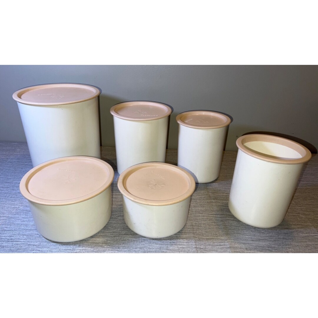 Tupperware Canister Set White Pink One Touch Lids Utensil Holder - Etsy