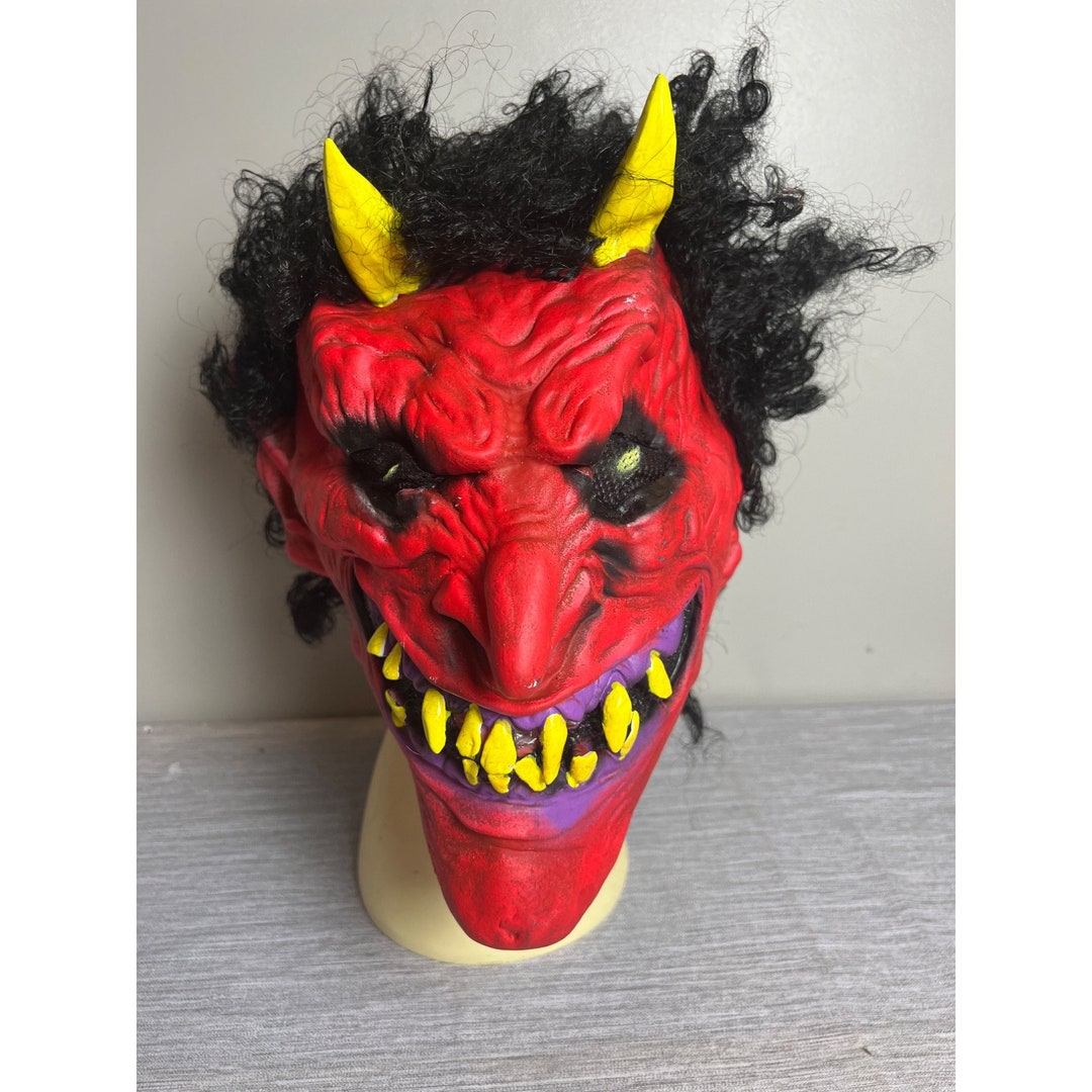 Devil Evil Satan Rubber Mask Horns Teeth Pointy Ears 2002 Paper Magic ...