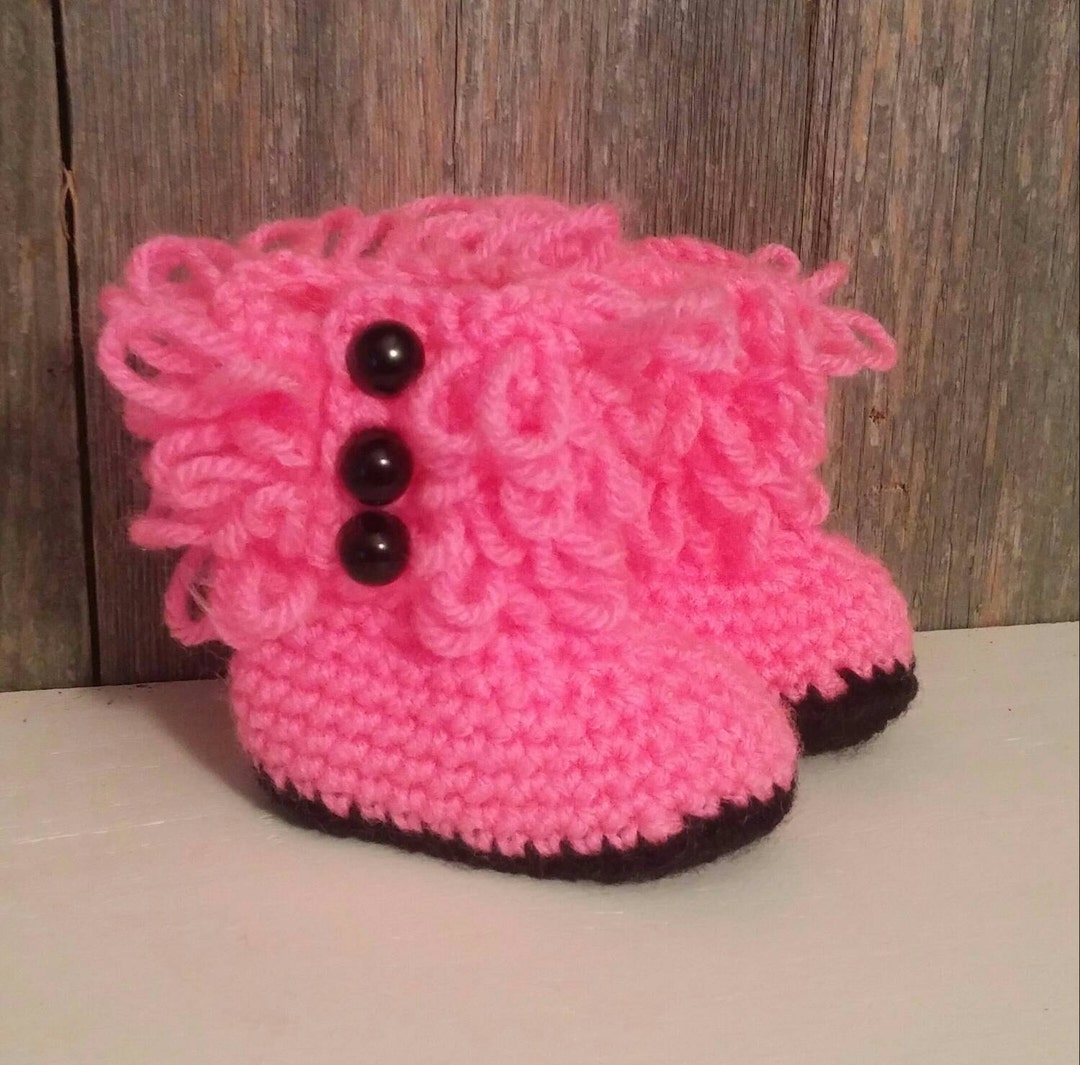 Crocheted "fuzzy" Pink Ugg Boots - Pink Baby Uggs - Baby Girl Crochet ...