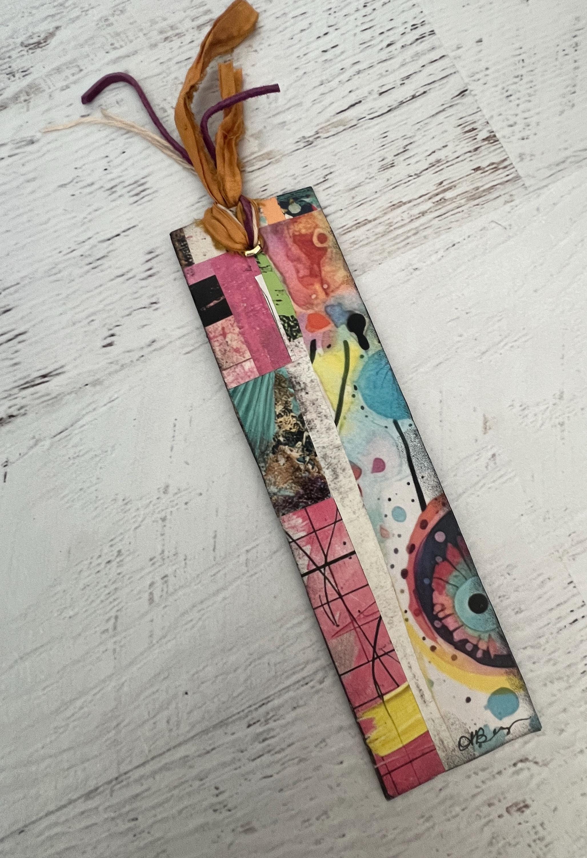 Handmade Mixed Media Collage Bookmark: Reader Gift - Etsy