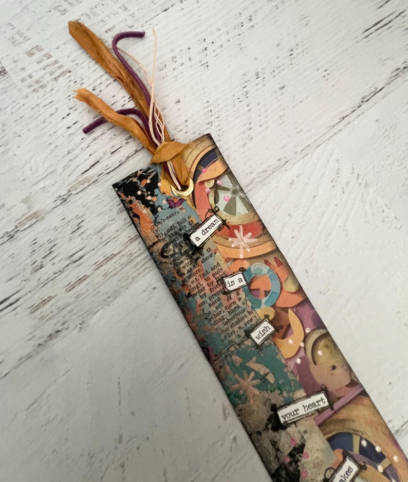 Handmade Mixed Media Collage Bookmark: Reader Gift - Etsy