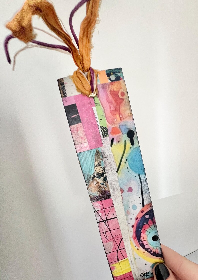 Handmade Mixed Media Collage Bookmark: Reader Gift - Etsy
