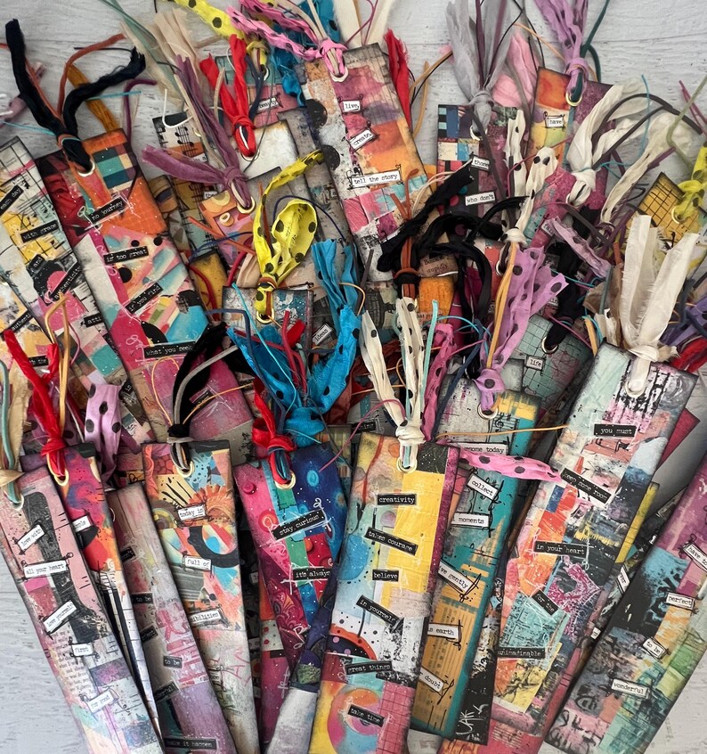 Handmade Mixed Media Collage Bookmark: Reader Gift - Etsy