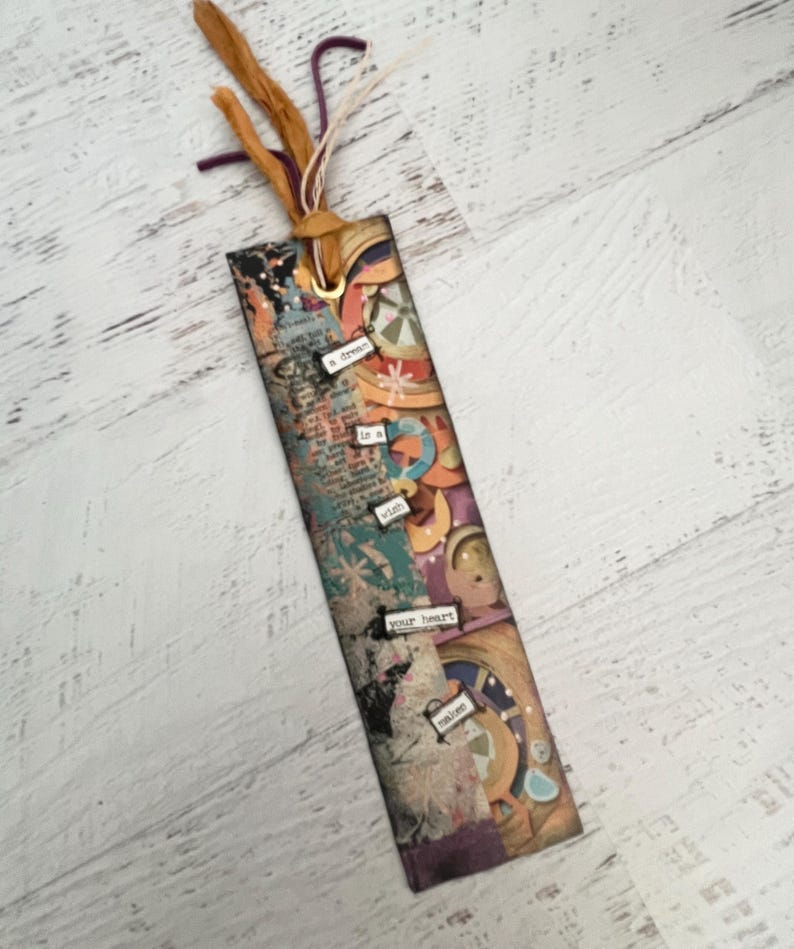 Handmade Mixed Media Collage Bookmark: Reader Gift - Etsy