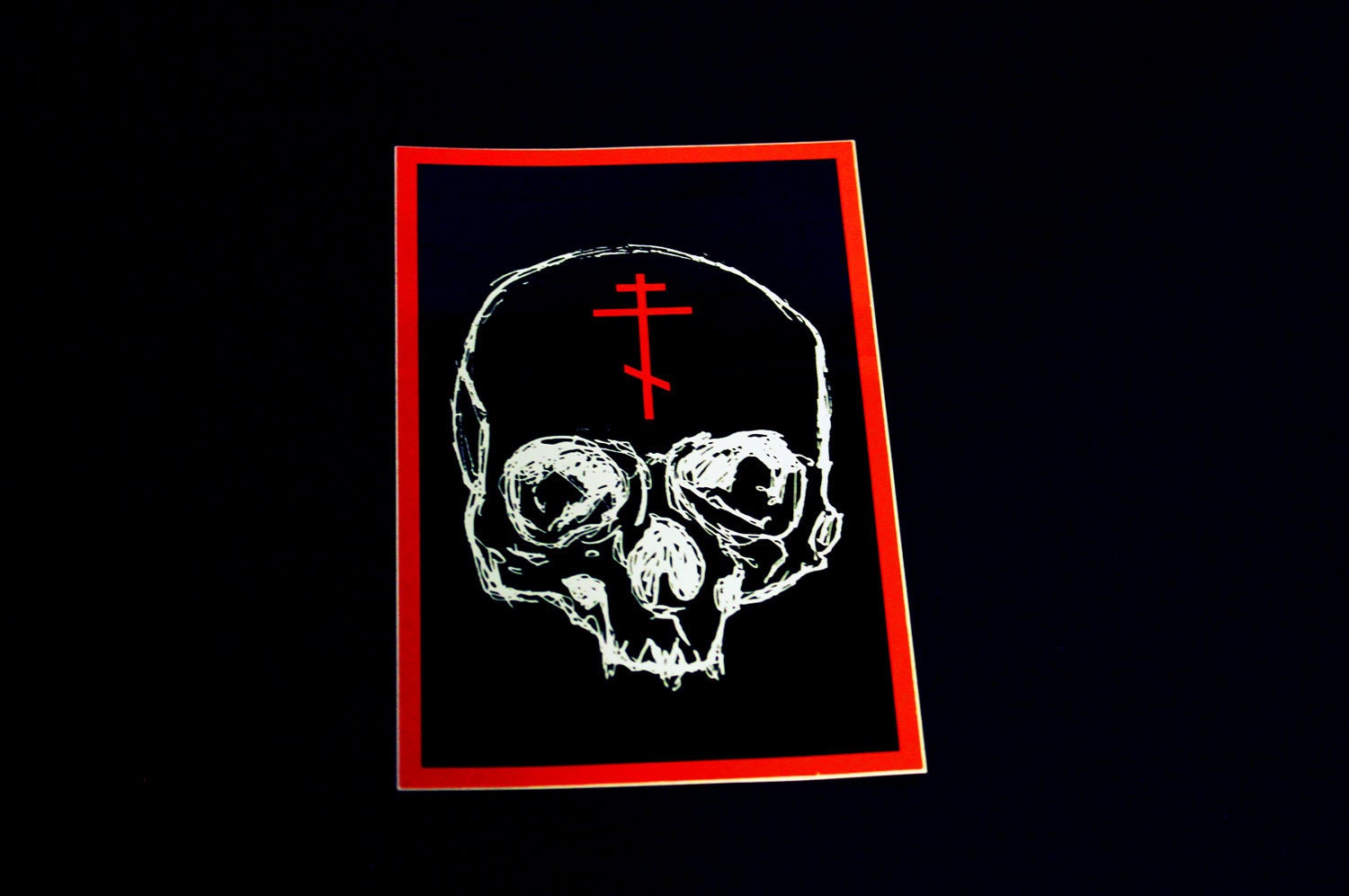 Monk Skull Vinyl Sticker - Black, White, and Red Monk Skull Decal With ...