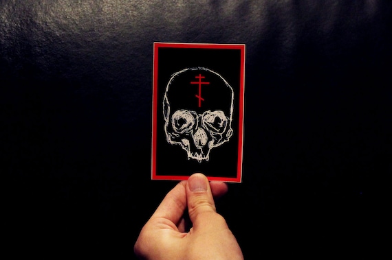 Monk Skull Vinyl Sticker Black White and Red Monk Skull | Etsy