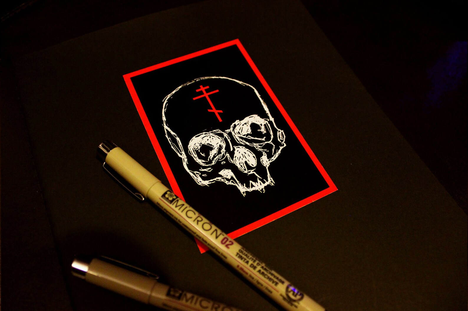 Monk Skull Vinyl Sticker - Black, White, and Red Monk Skull Decal With ...