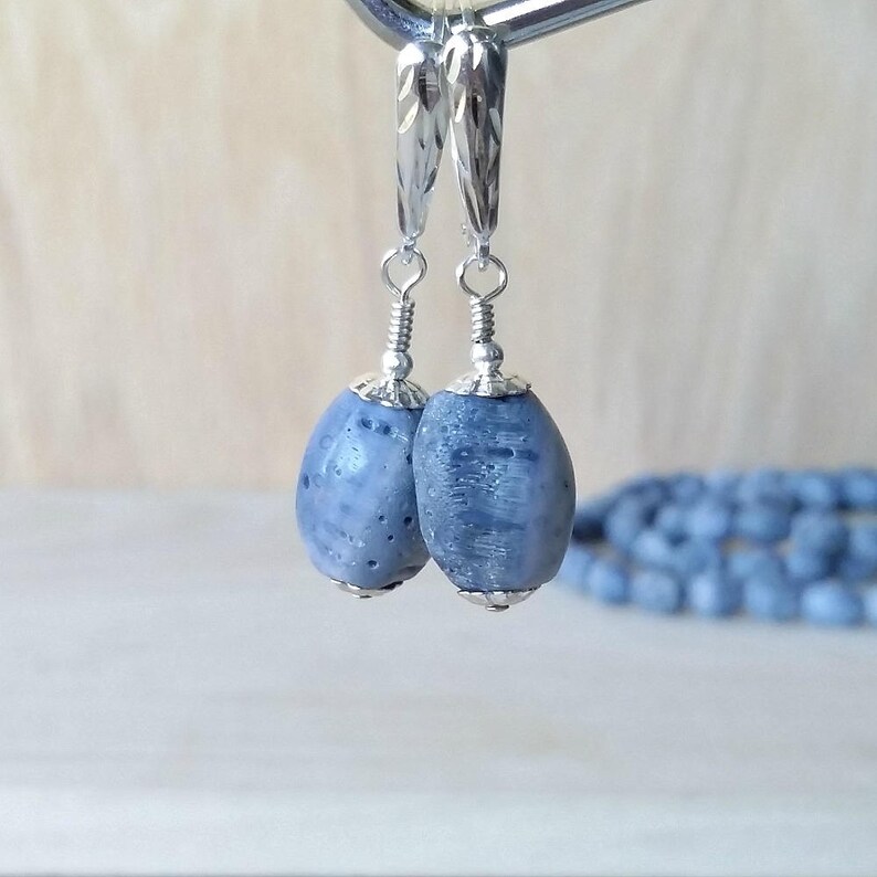 Blue Coral Jewelry Sterling Silver Sponge Coral Dangle Earrings Natural ...