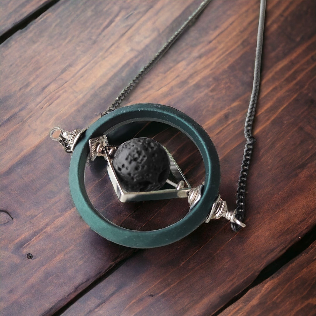 Fidget Pendant Black Spinning Stone Long Chain Necklace Anti Anxiety ...