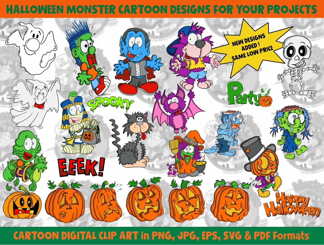 Cute Halloween Digital Clipart, Halloween Funny Monsters, Monster ...