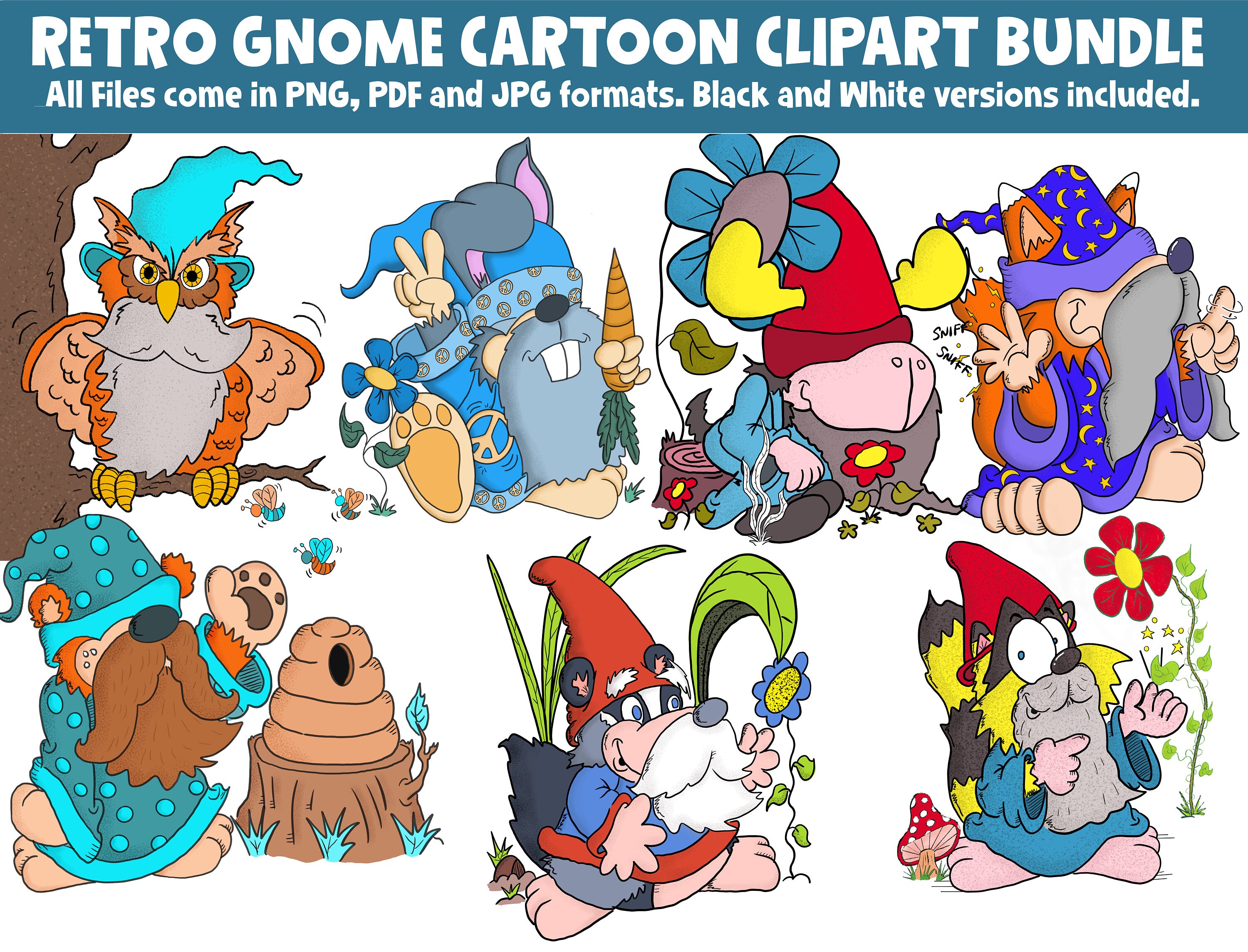 Gnomes Clipart Bundle, Gnome Clip Art, Garden Gnomes, Printable Gnome ...