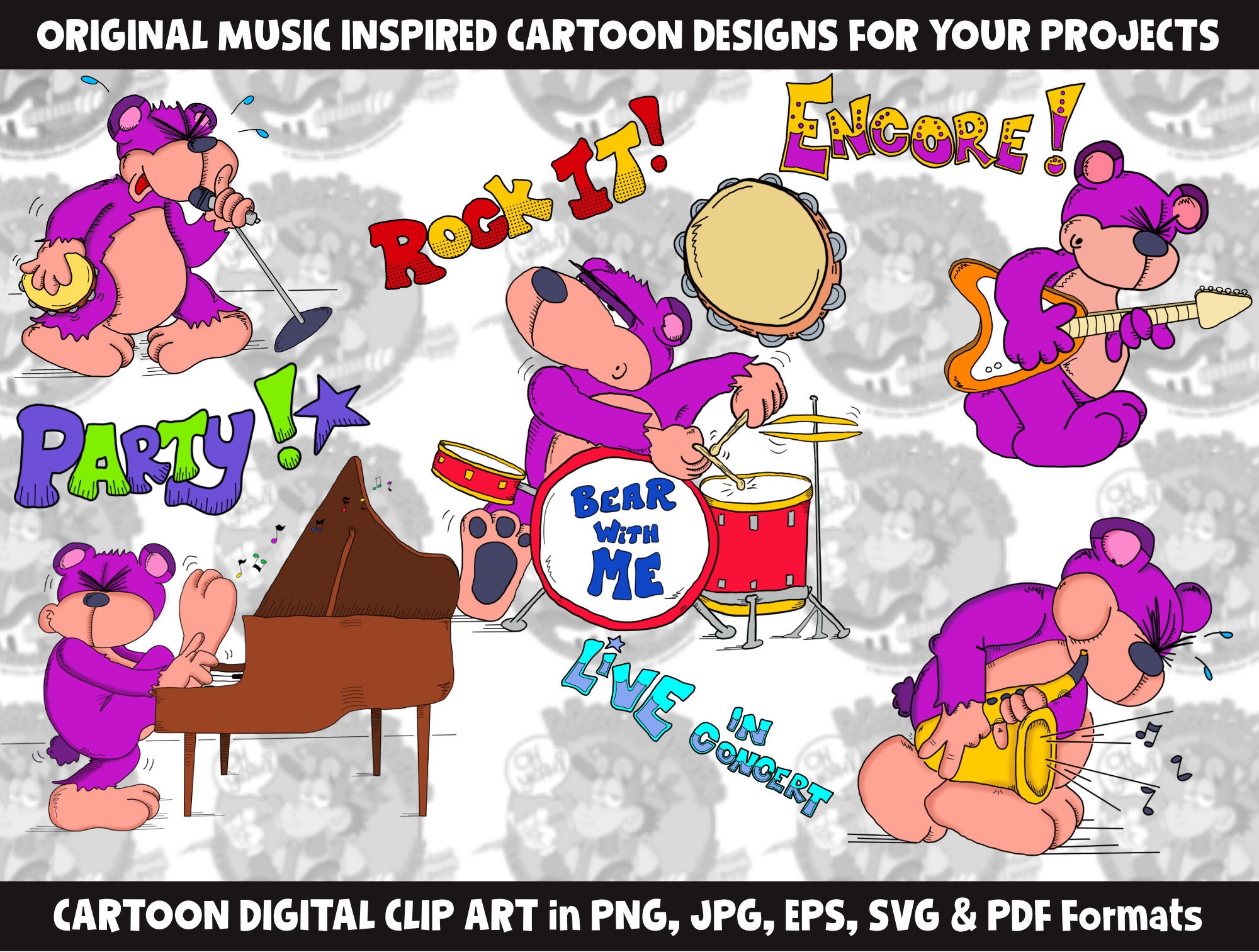 Cute Rock N Roll Music Digital Clip Art - Etsy