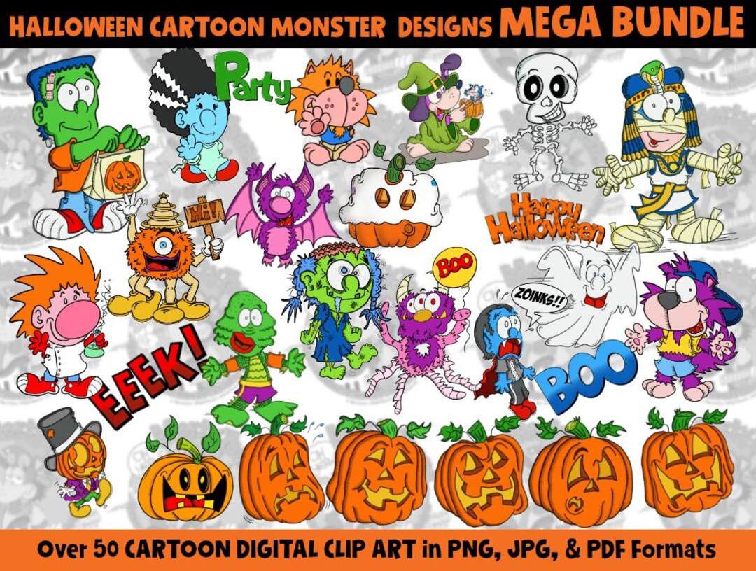 Cute Halloween Digital Clipart, Halloween Funny Monsters, Monster ...